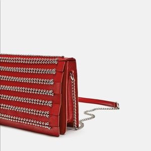 Zara | Bags | Zara Rare Red 0 Leather Crossbody Bag With Studded Detail ...